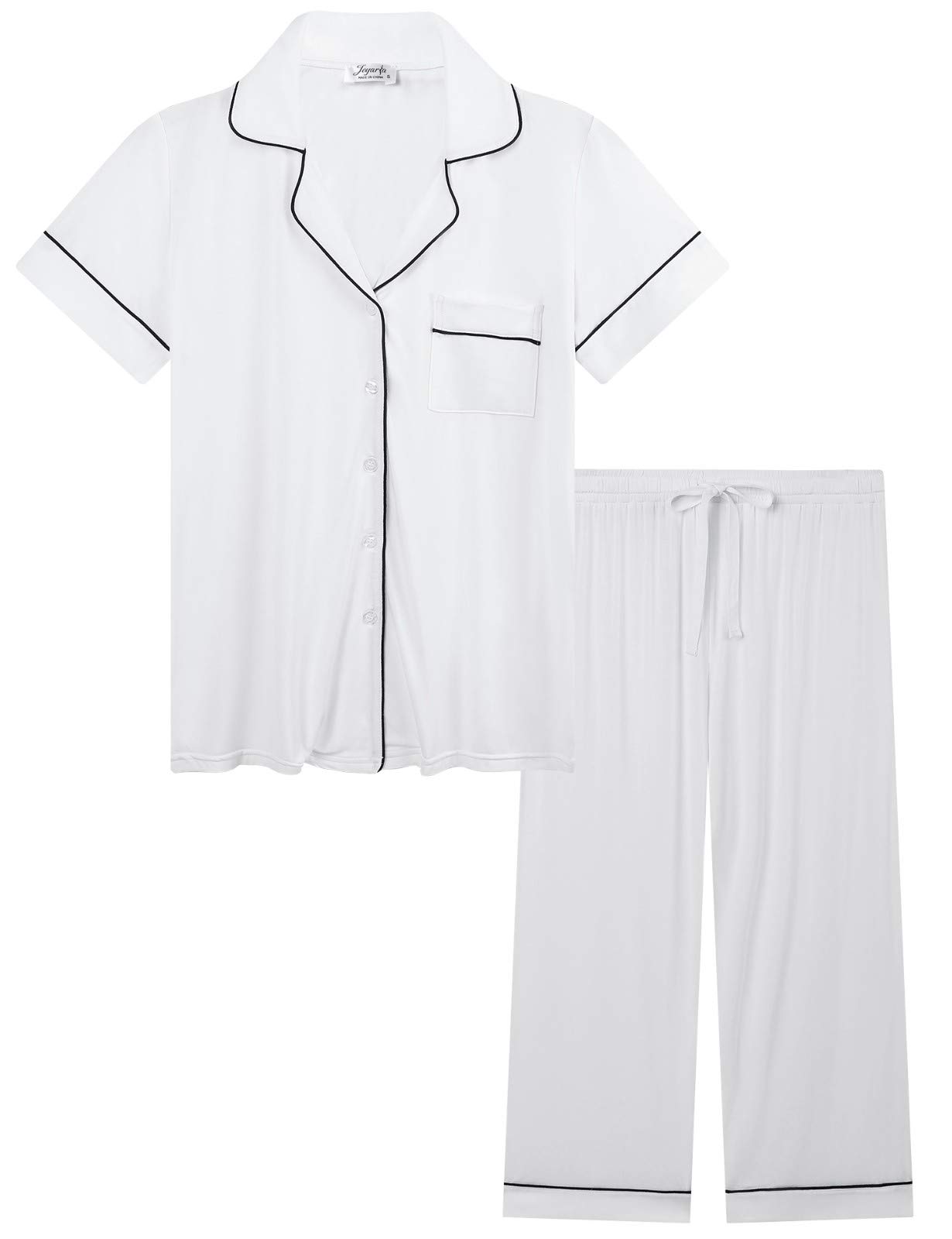 Joyaria Womens Capri Pajamas Set Bamboo Viscose Pjs Petite Lightweight Soft Sleepwear 2 Piece(White, Large)