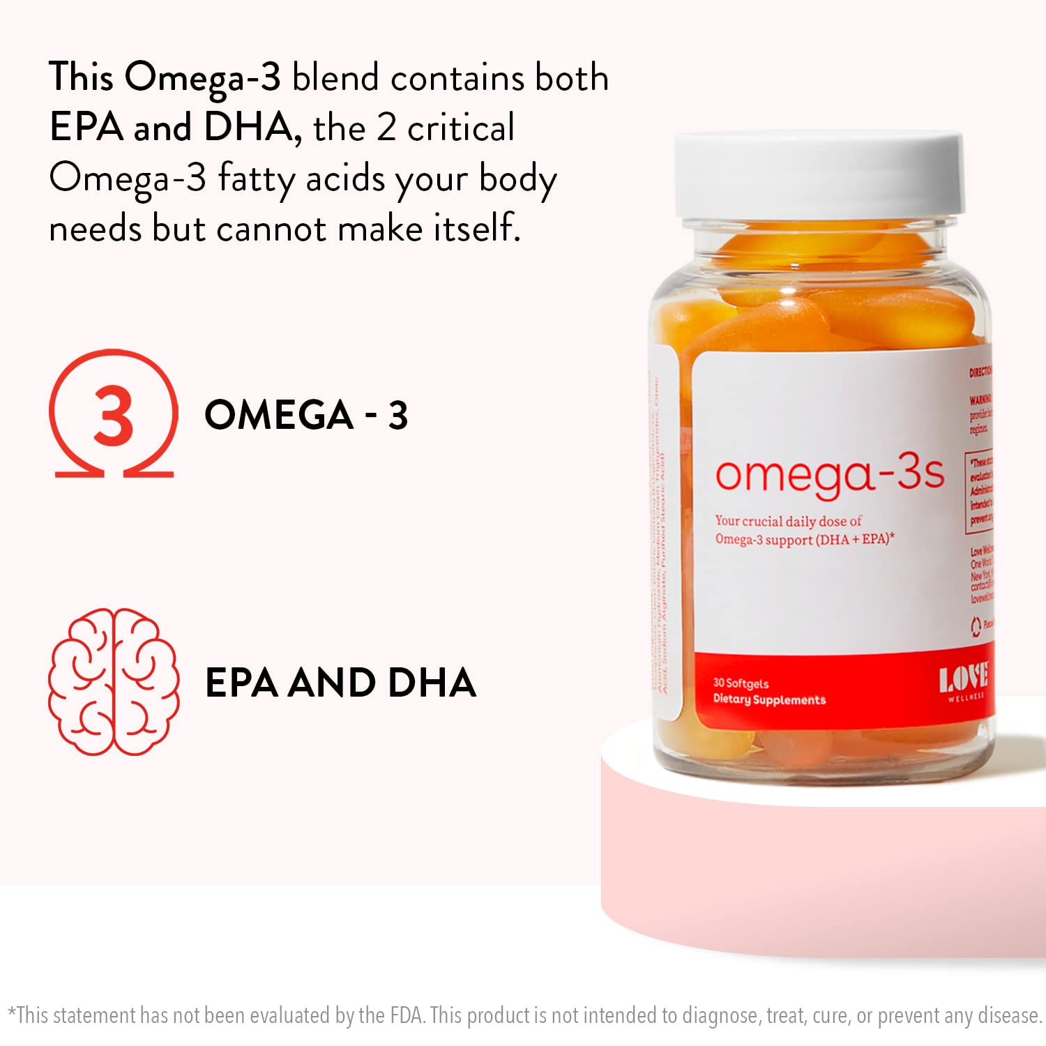 Love Wellness Omega 3 Supplement, 30 Softgels - Omega 3 Fish Oil for Women Support Immunity, Heart, Joint, Eye & Brain Health - Fatty Acids with EPA & DHA for Cognitive Function, & Balances Mood