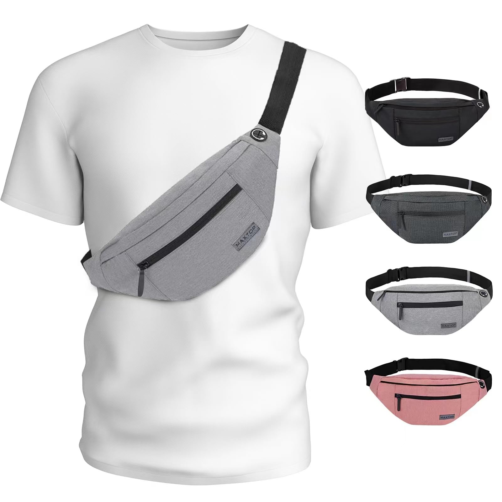 Large Fanny Packs Belt Bag for Women Men Cross Body with 4-Zipper Pockets Gifts for Enjoy Festival Sports Yoga Workout Running Casual Hands-Free Waist Pack Travel Essentials Carrying All Size Phones