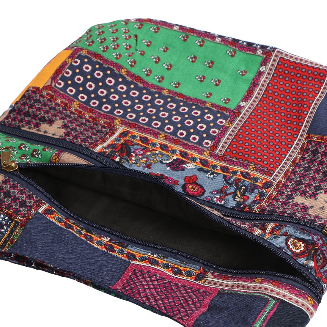 kilofly Bohemian Hippie Cotton Cloth Multi Pockets Shoulder Bag Handbag Tote