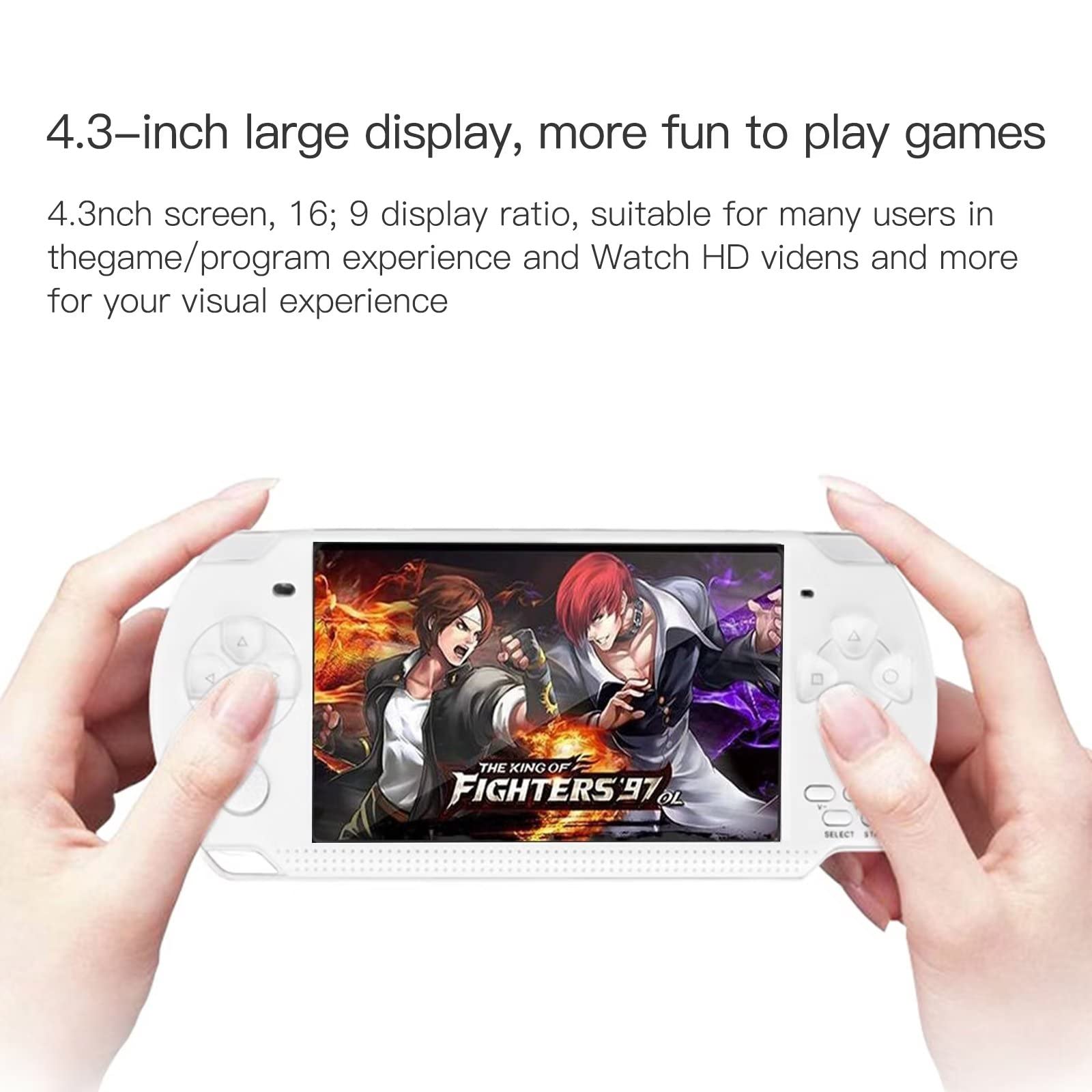 Retro Handheld Video Game Console, 4.3" Screen 8GB Game Console Support 8-bit 16 bit 32 bit 64 bit 128 bit Arcade Games 10000 Games Built-in(White)
