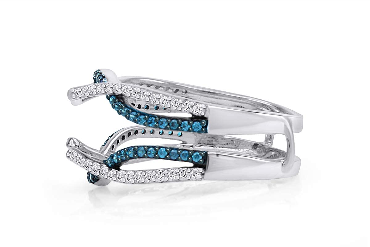 Jewel Zone US Blue White Cubic Zirconia Guard Wrap Ring in 14k White Gold Over Sterling Silver