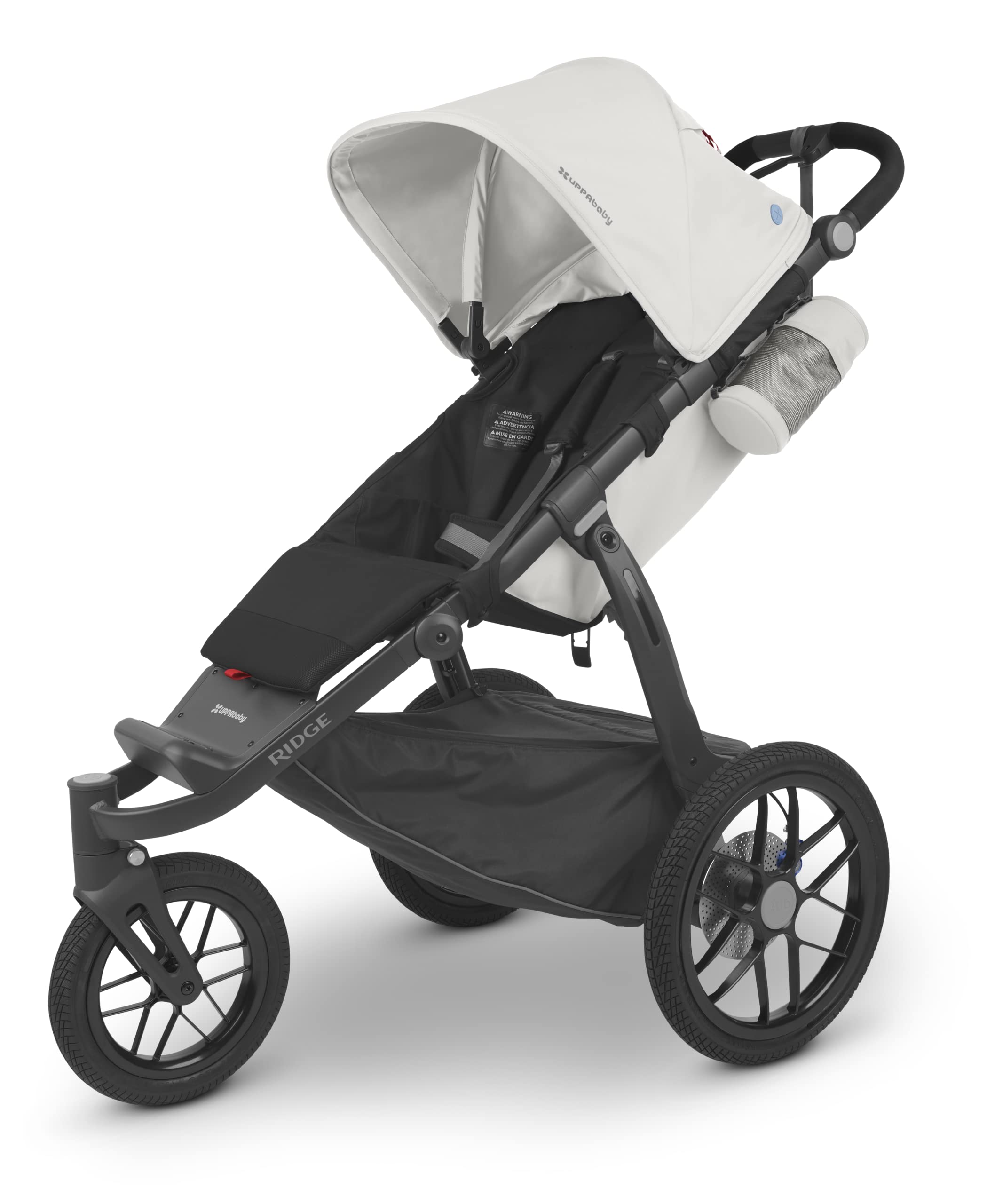 UPPAbaby Ridge Jogging Stroller/Durable Performance Jogger with Never-Flat Tires/Built for Walking, Running, Hiking/Water Bottle Holder and Basket Cover Included/Bryce (White/Carbon Frame)
