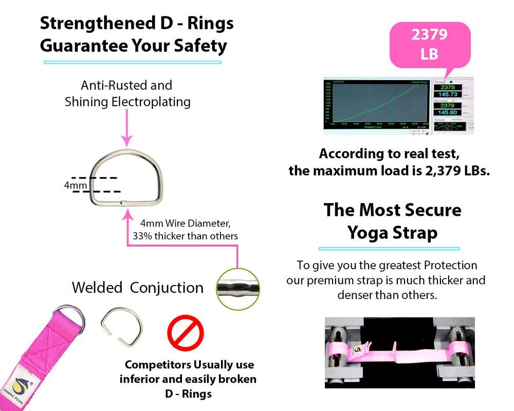 Marine Pearl 8 ft Anti Skid Yoga Strap Belt For Stretching Exercise with D-Ring Buckle/Durable Heavy Duty Cotton/Anti Sweat/Increases Flexibility