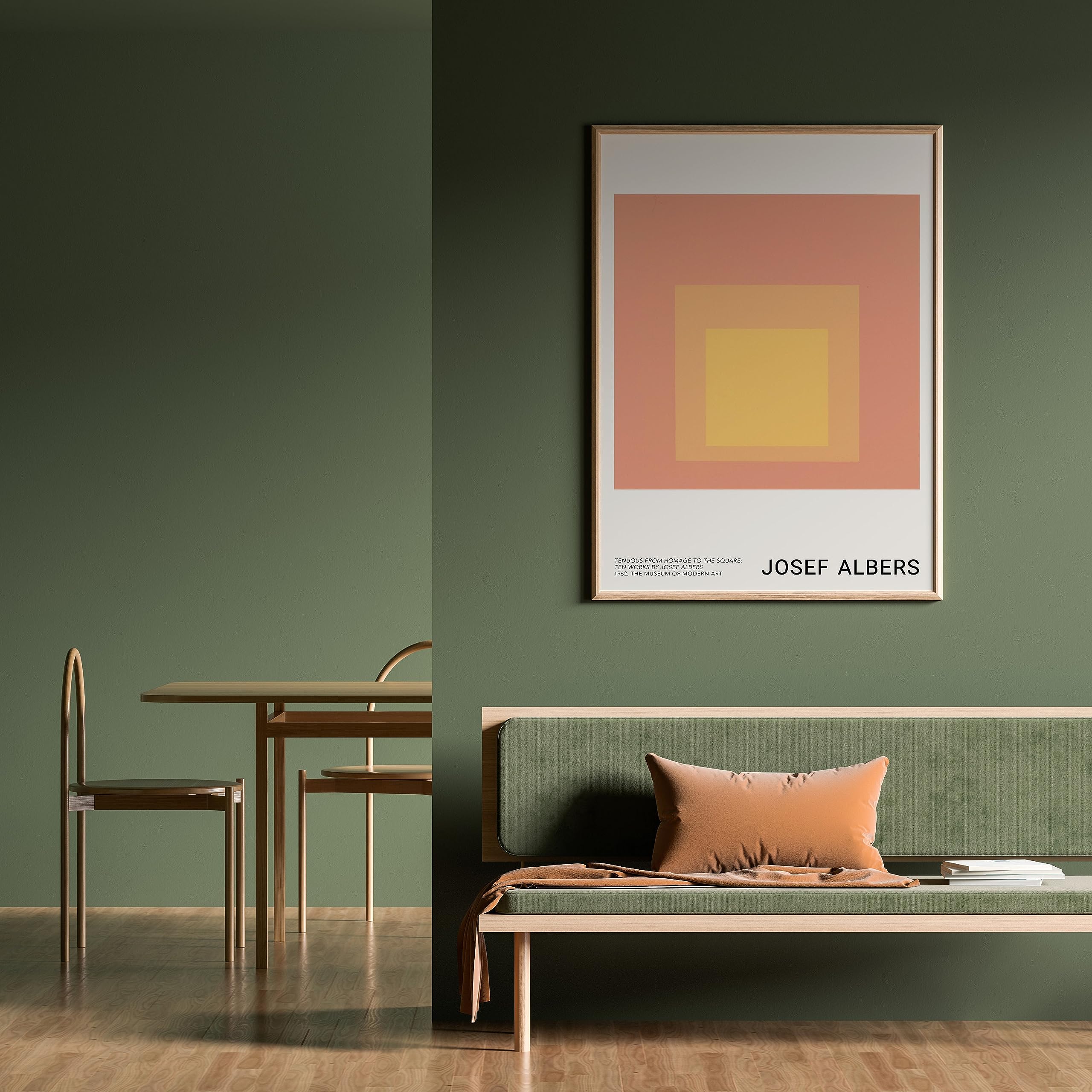 Josef Albers Print, Coral Pink Abstract Geometric Wall Art, Minimalist Exhibition Poster, Modern Bauhaus Scandinavian Decor,