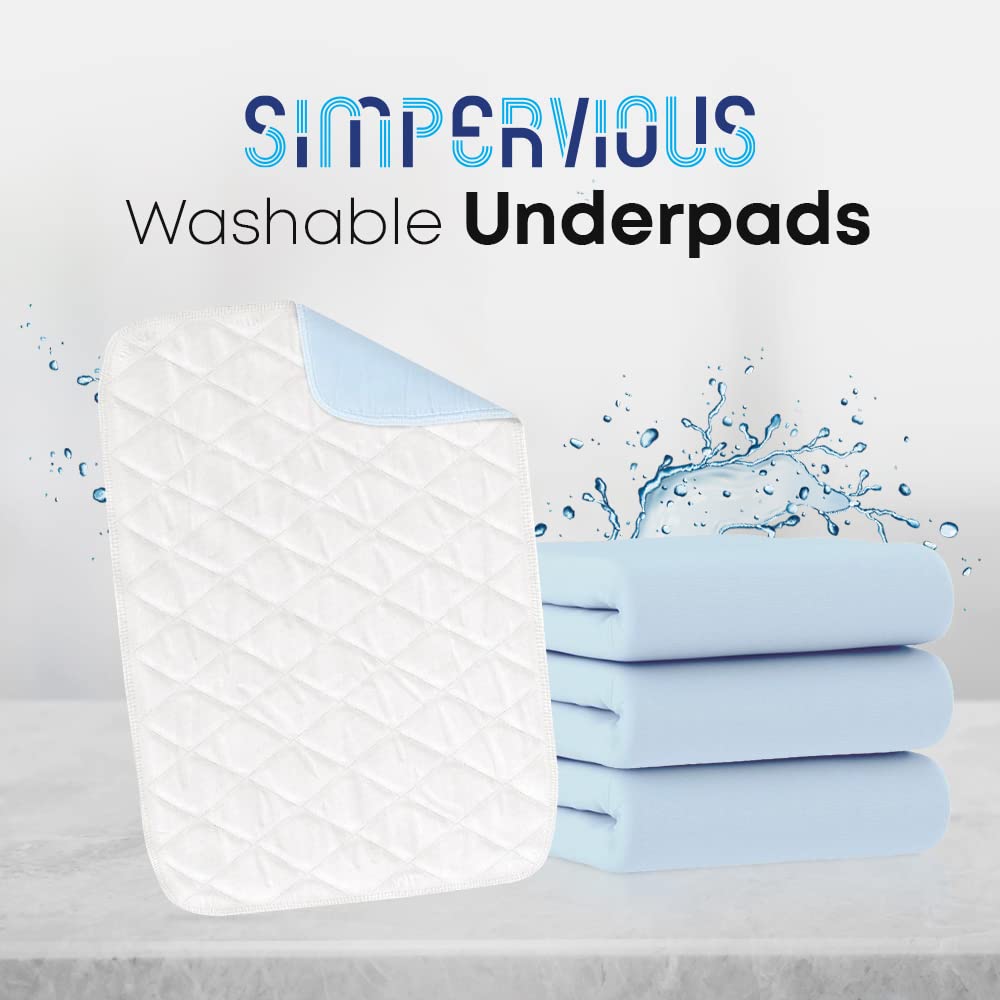 Simpervious Washable Underpads - 36" x 34" Incontinence Pads - Waterproof Washable Changing Pads Protects Beds & Changing Stations Ideal for Babies Kids Adults & Elderly Suitable for Pet Training