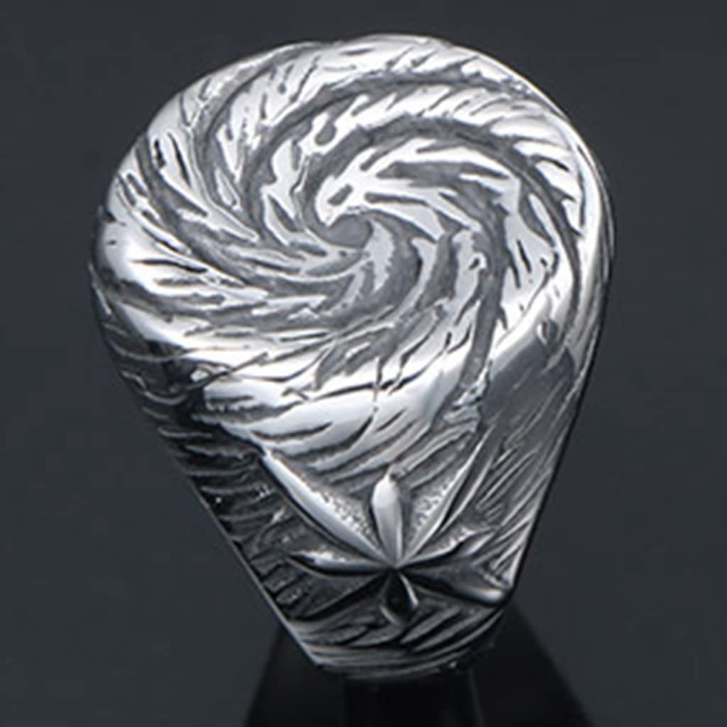 Retro Vintage Stainless Steel Round Signet Thunder Storm Spiral Vortex Wave Style Biker Party Ring (Grey, 9)