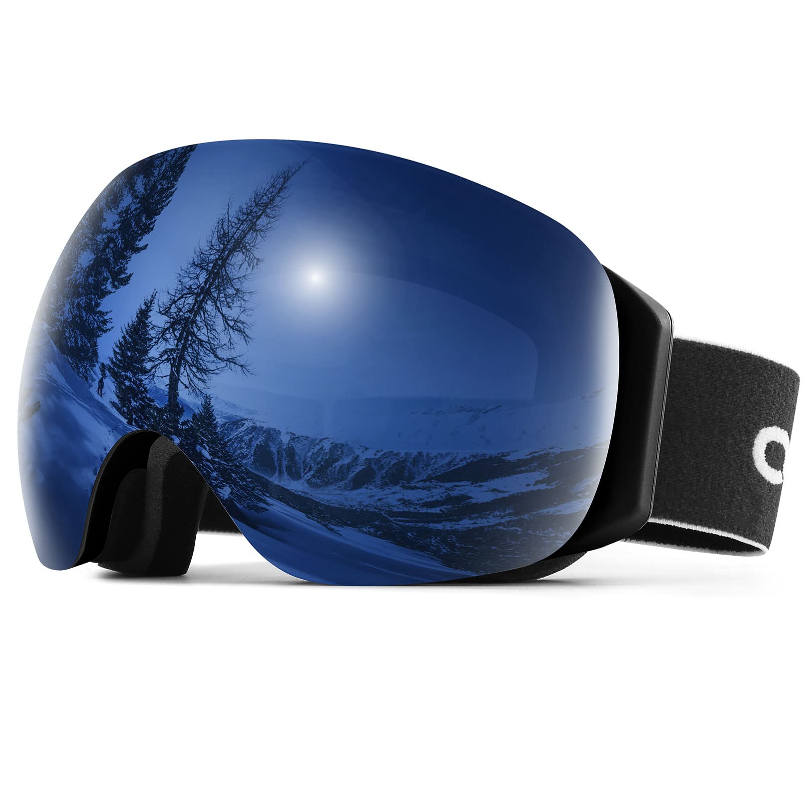 Odoland Bundle - 2 Items 4-in-1 Snowshoes with Trekking Poles, Blue, L and Detachable Magnetic Snow Ski Goggles, Black Frame Blue Lens, VLT 12.6%