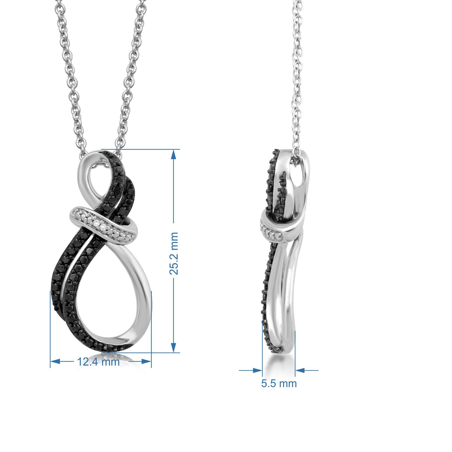 Jewelili Sterling Silver Treated Black and Natural White Round Diamonds Infinity Twist Pendant Necklace, 18β Cable Chain