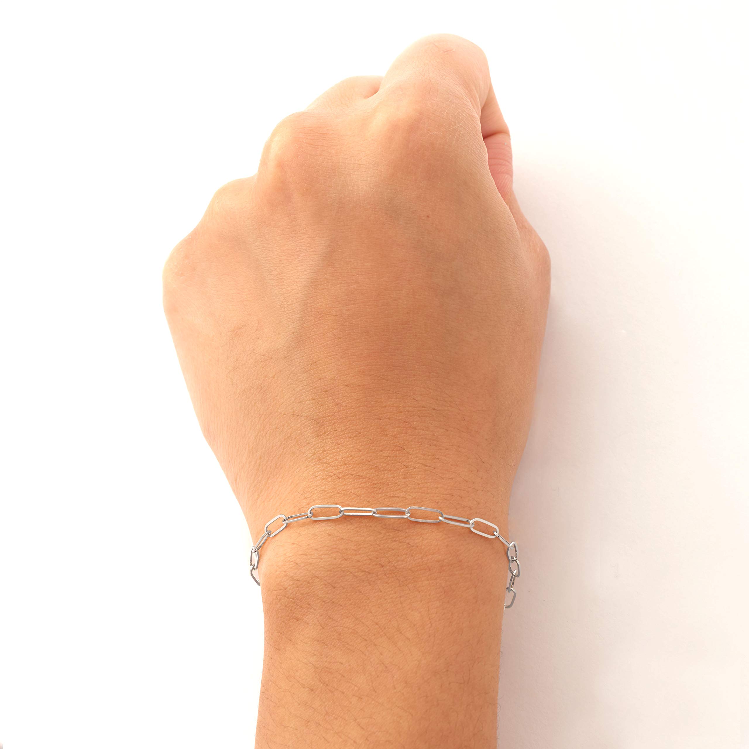 LoveBling 14k White Gold 3mm Paper Clip Link Bracelet (8")