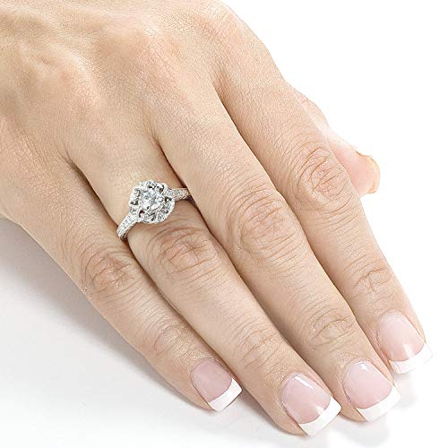 Kobelli Moissanite (GH) and Diamond Floral Antique Style Engagement Ring 2/3 CTW 14k White Gold, 10