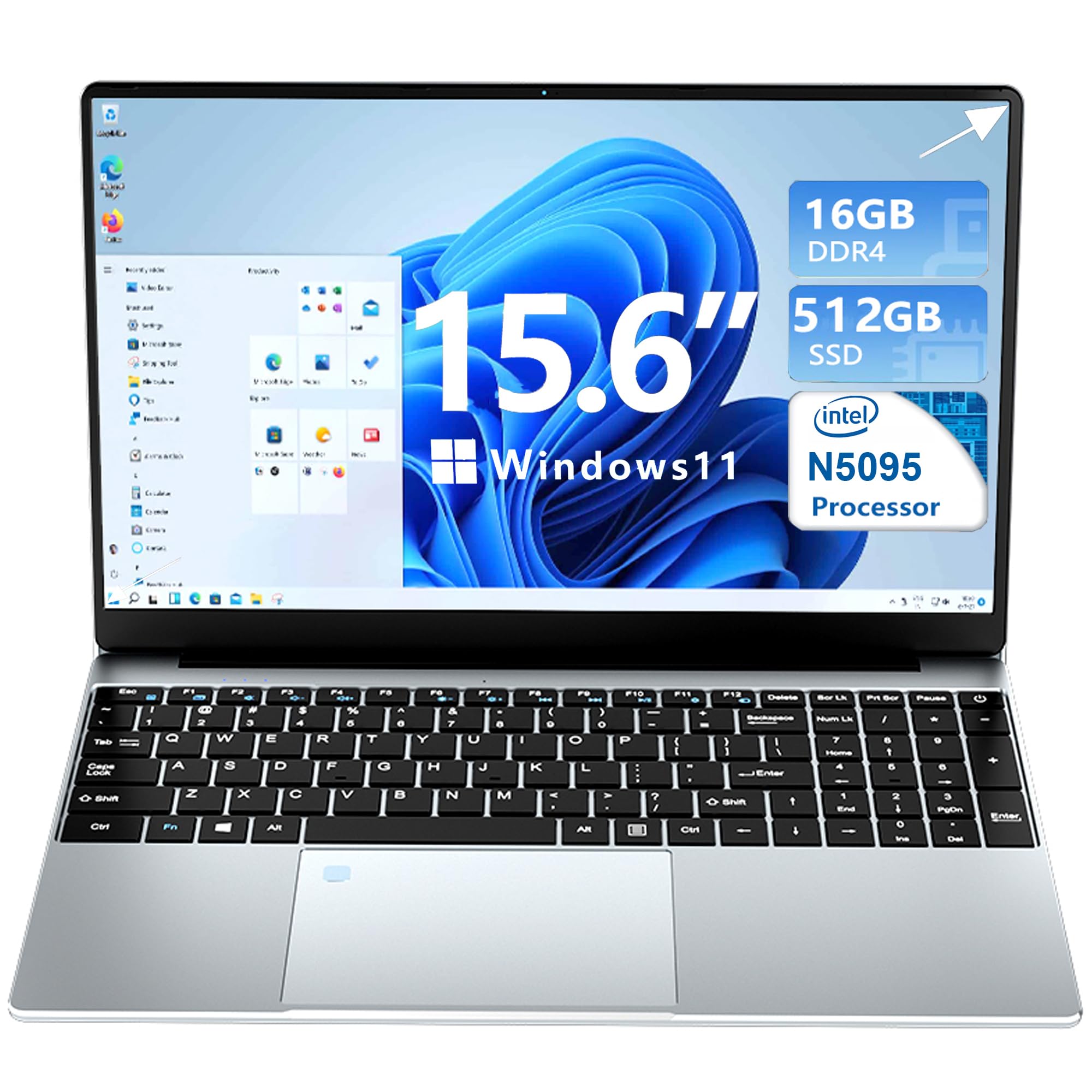 KUU Gaming Laptop,16GB RAM 512GB SSD, Intel N5095(Up to 2.9GHz), 15.6" FHD IPS Display, Windows 11 Laptop, Wi-Fi 6, BT, Fingerprint Reader, Backlit Keyboard