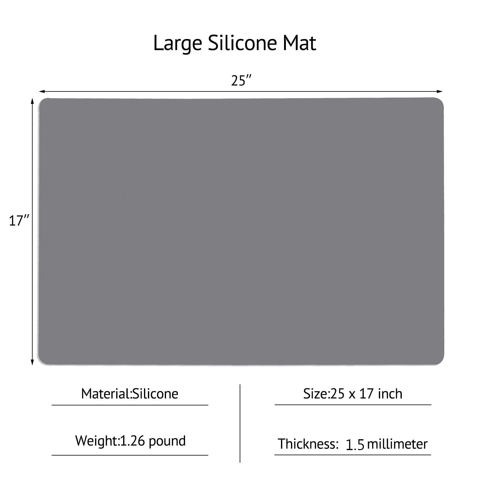 Silicone Mats for Kitchen Counter, Thicker 0.06", 25 x 17 inches Multipurpose Table Mat, Silicone Pad Desk Work Mat, Nonstick Nonskid Heat-Resistant Pad, Placemat, Dark Gray, 2PCS