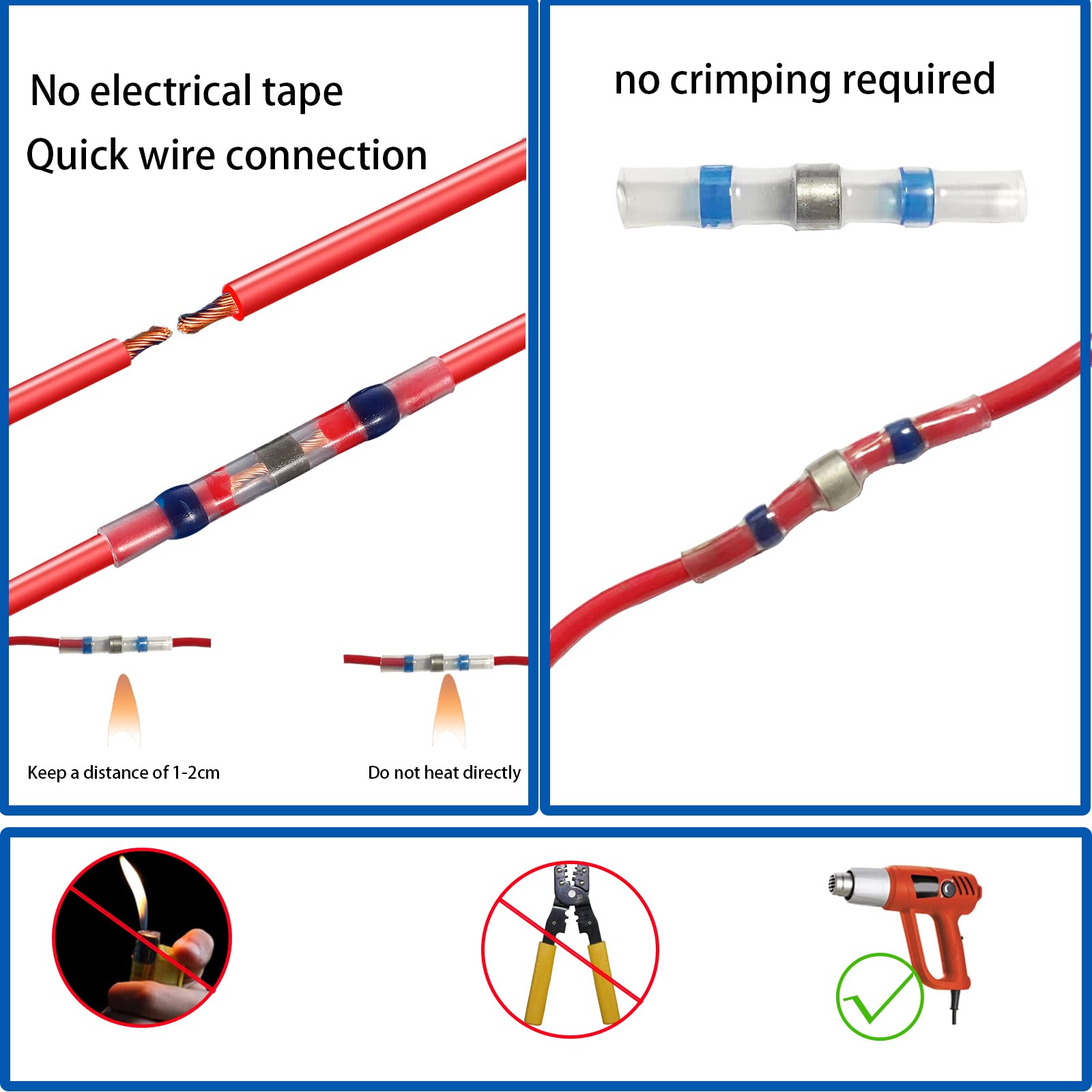 Qkendy 140pcs Solder Seal Wire Connectors, Heat Shrink Butt Wire Connectors, Multi-Purpose Electrical Terminal Kit, Insulated Electrical Butt Splice Wire Terminals for Automotive Marine Boat