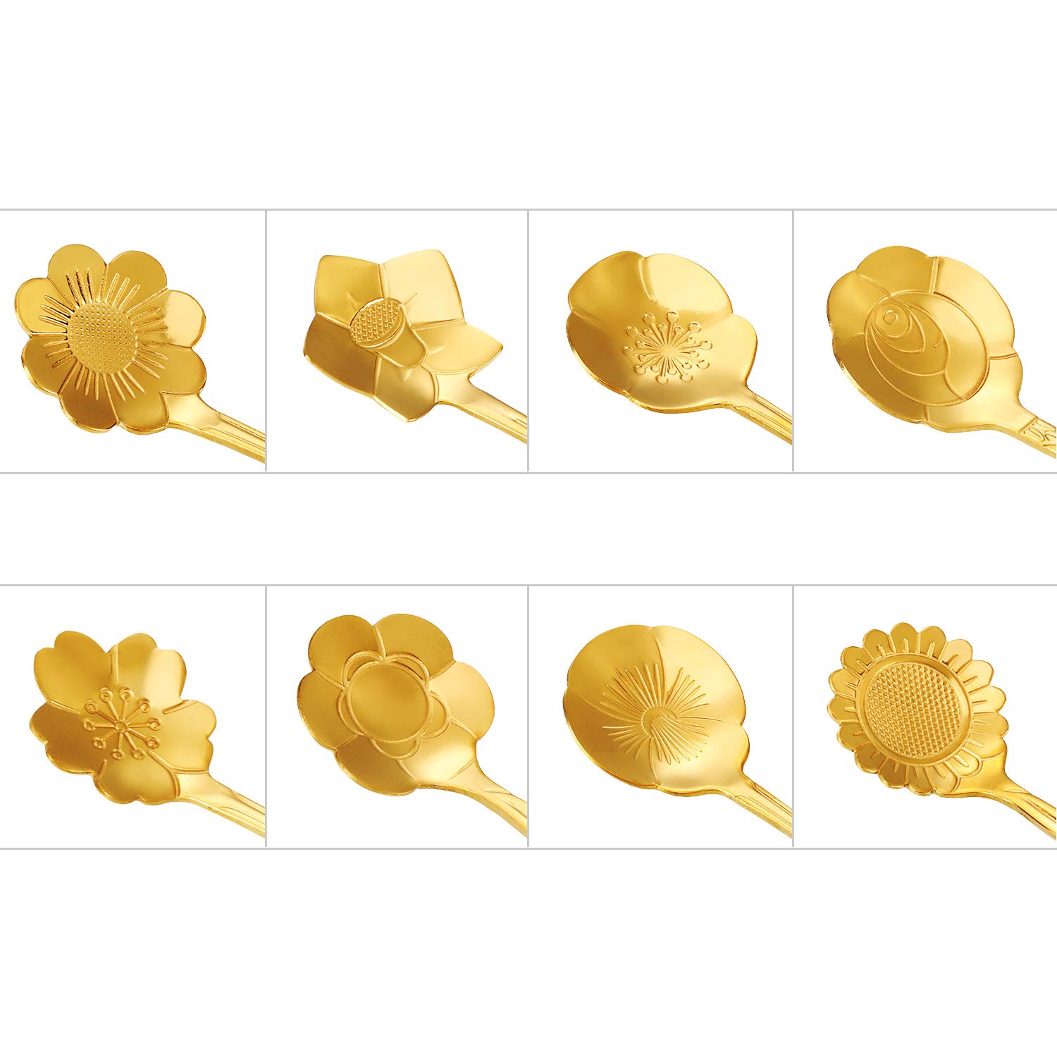 Maitys 16 Pieces Stainless Steel Flower Coffee Spoon Dessert Spoon Sugar Spoon Ice Cream Spoon Stirring Spoon Tea Spoon Milkshake Spoon Set for Tableware Kitchen, Cafe or Bar (Gold)