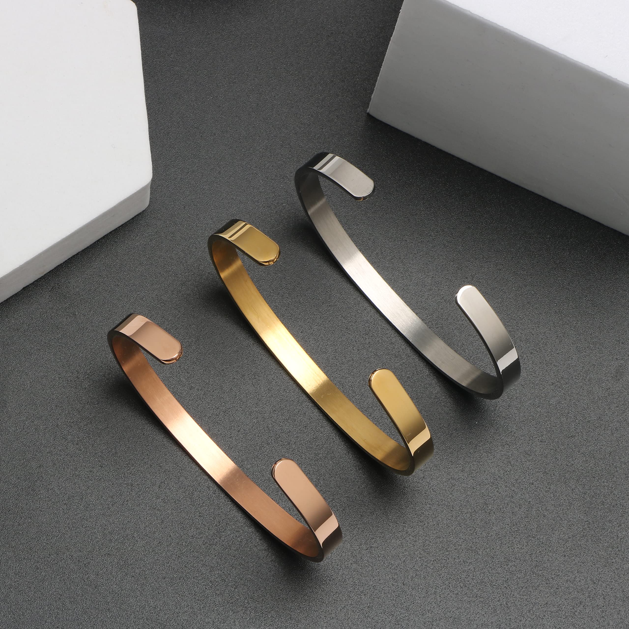 JoycuFF Blank Cuff Bracelet Stainless Steel Jewelry Minimalist Simple Open Bangle Silver