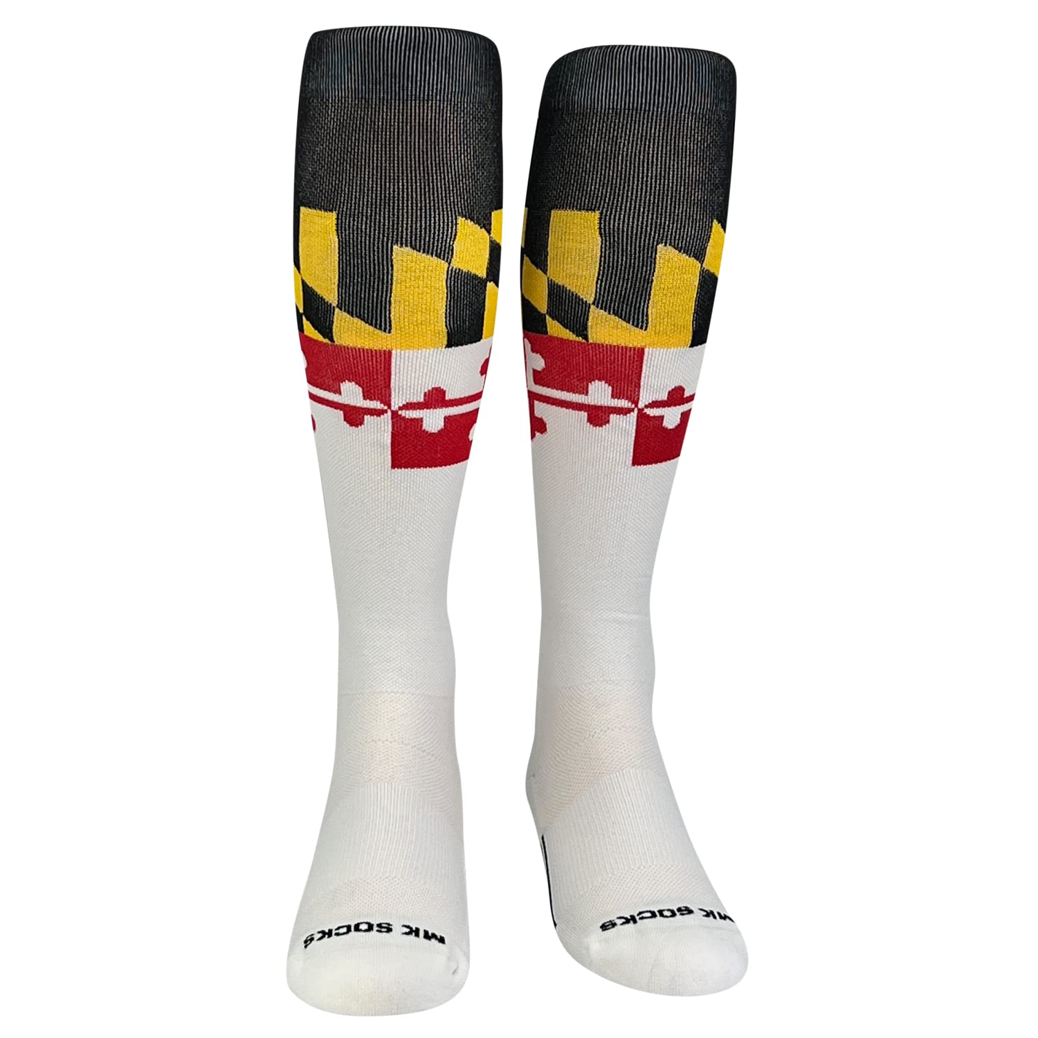 Mk Socks Maryland Flag Knee High Long Baseball Football Socks (L), Black Red Gold White