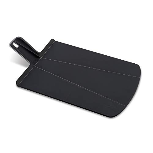 Joseph Joseph Chop2Pot Foldable Plastic Cutting Board 19-inch x 10.75-inch Chopping Board Kitchen Prep Mat with Non-Slip Feet 4-inch Handle Dishwasher Safe Lays Flat Folds Up, Large, Black