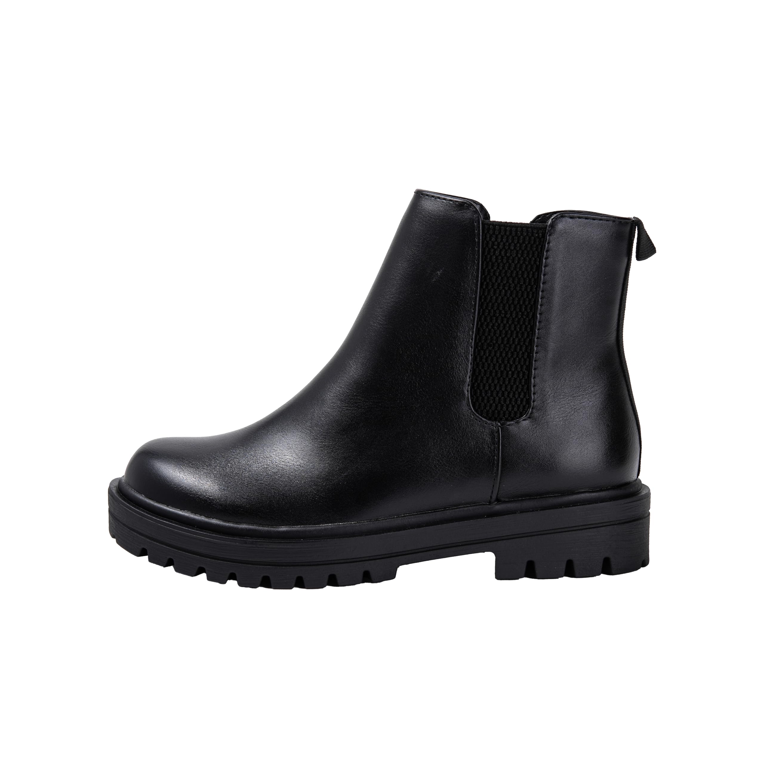 Kassie Daniela ~ Pandora-2 ~ Girl's Lug Sole Low Heel Chelsea Fashion Ankle Bootie w/Double Elastic Gore (BLACK PU, 2)