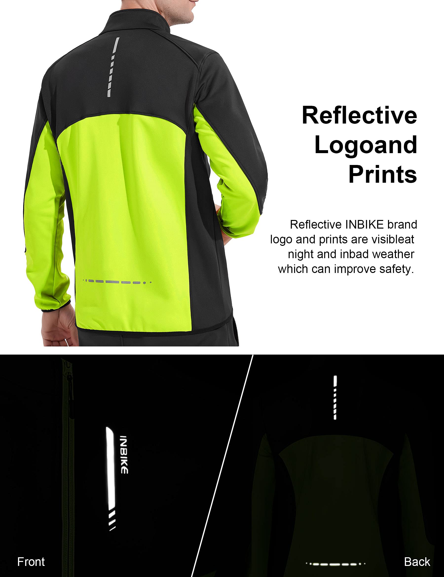 INBIKE Cycling Jackets for men Running Biking Jacket Windbreaker Thermal Windproof Reflective Cold Weather Black Green Large