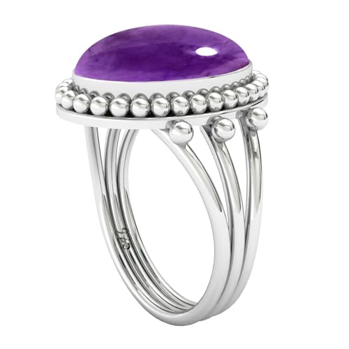 JEWELOPORIUM 925 Sterling Silver Ring for Women Purple Real Amethyst Gemstone Fashion Silver Ring Size 8.5 Christmas - Gift Boho Jewelry