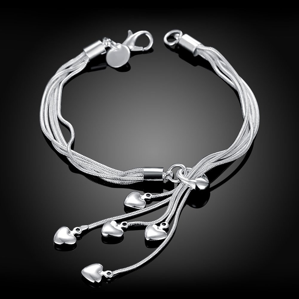 Lingduan Romantic 925 sterling Silver Multiple Hearts Link Chain Bracelet Plated Infinity Endless Love Symbol Charm Adjustable Bracelet for Woman