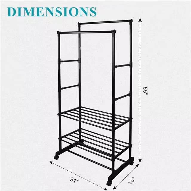 ZOES HOMEWARE Compact Clothes Rack | Rolling Clothing Rack | Metal Garment Clothes Rack for Hanging Clothes | Hanging Clothes Rack with 3 Shelves on Wheels