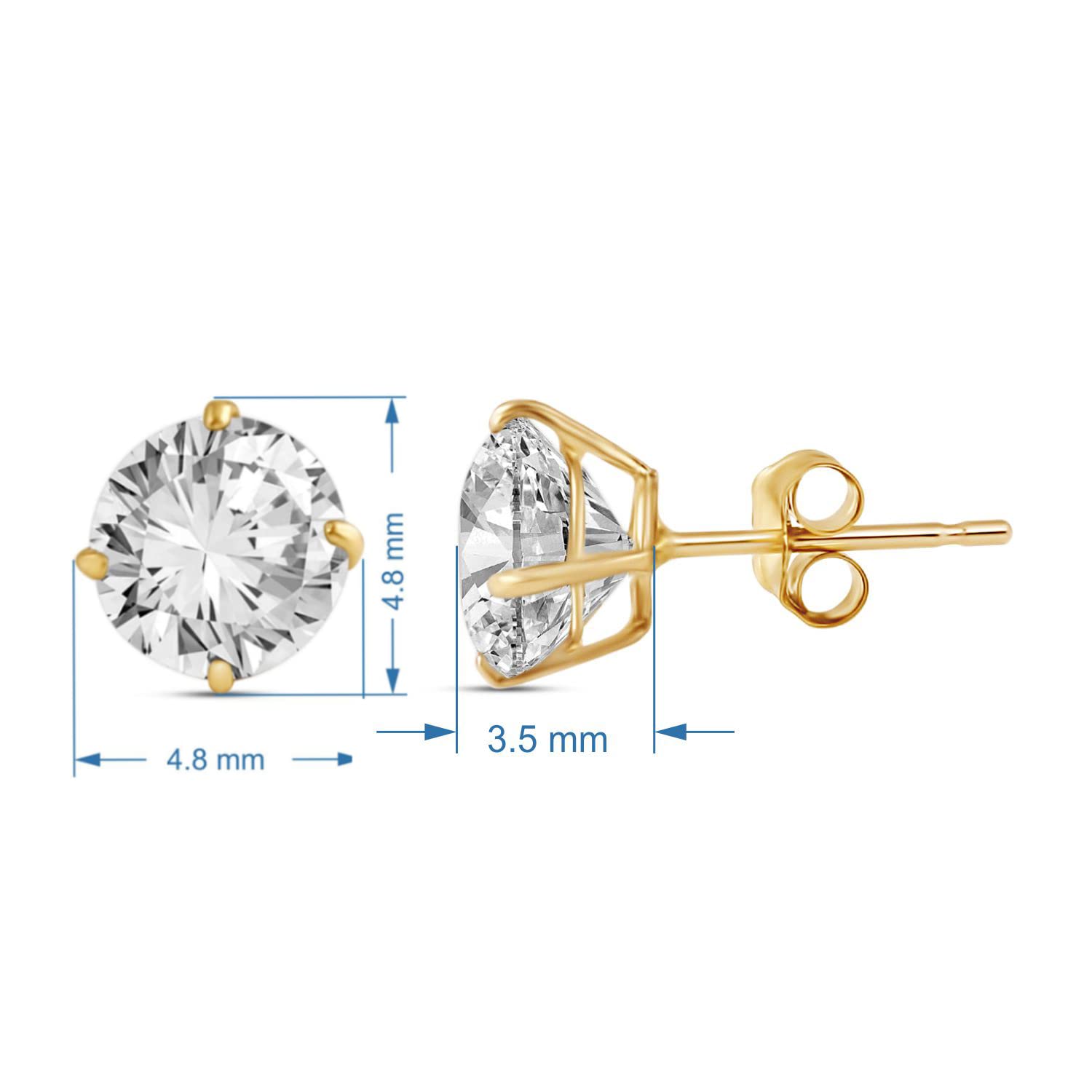 Jewelili Stud Earrings with Cubic Zirconia 5MM in 10K Yellow Gold