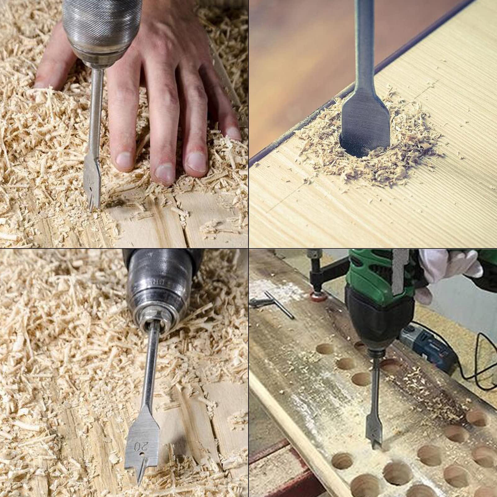 Spade Drill Bit Kit for Woodworking, Carbon Steel Paddle Flat Bits Carpenter Hole Cutter Hex Shank set of 17pcs 6/25~1-1/2 in