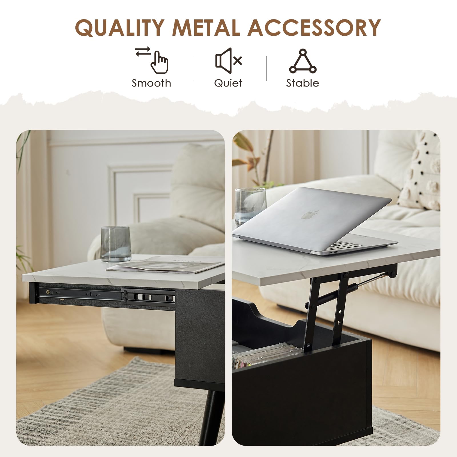 JanflyHome Lift Top Coffee Table, Coffee Table with Hidden Sliding Storage Drawer, Modern Coffee Desk for Living Room, 39.5 * 19.8 * 17.1 inch, White…