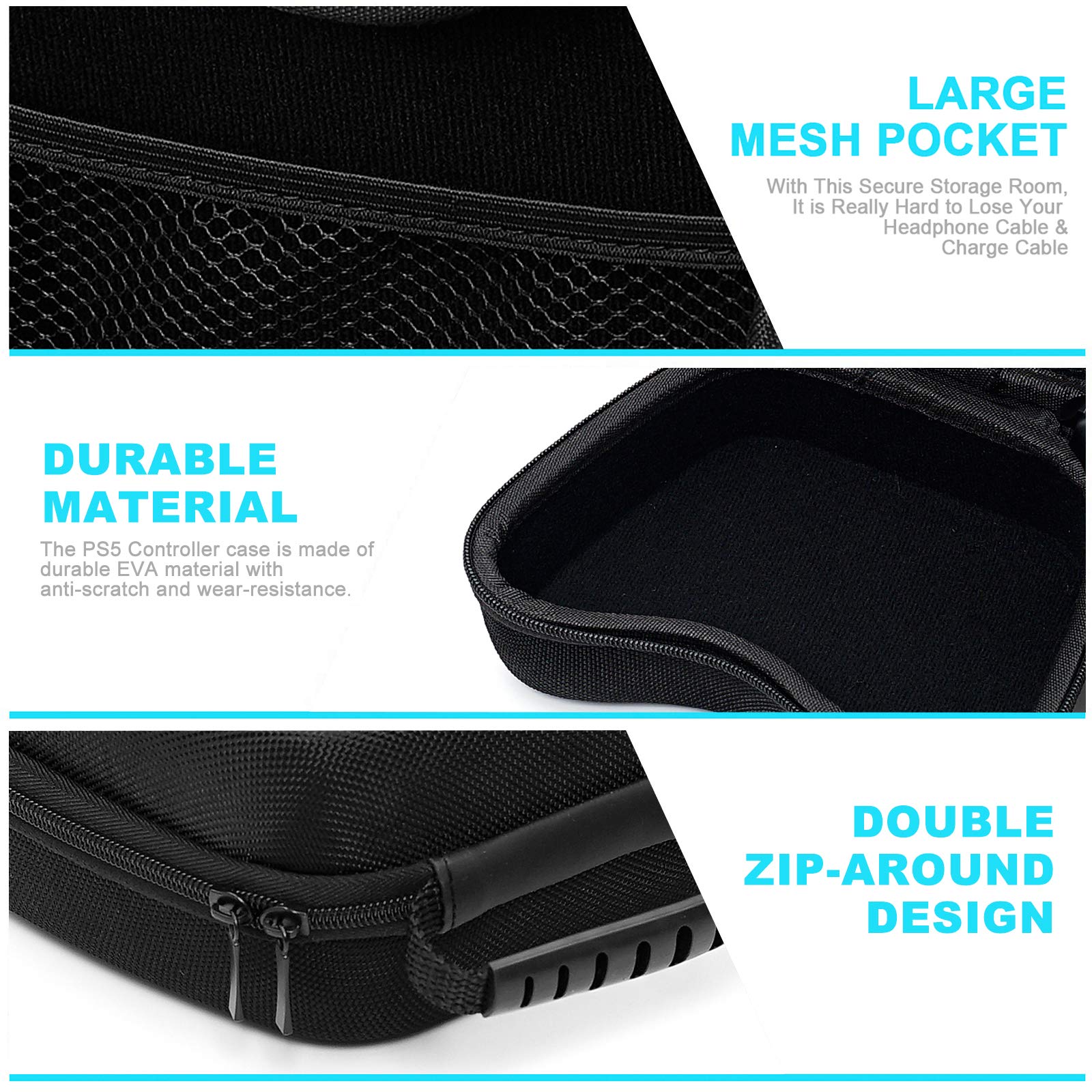 LINKJET Case for PS5 Controller PS5 Playstation 5 2020, PS5 Bag PS5 Carrying Case,Traveled EVA Storage Case for Sony PS5,Storage Bag for PS5 Game Wireless Controller,Black