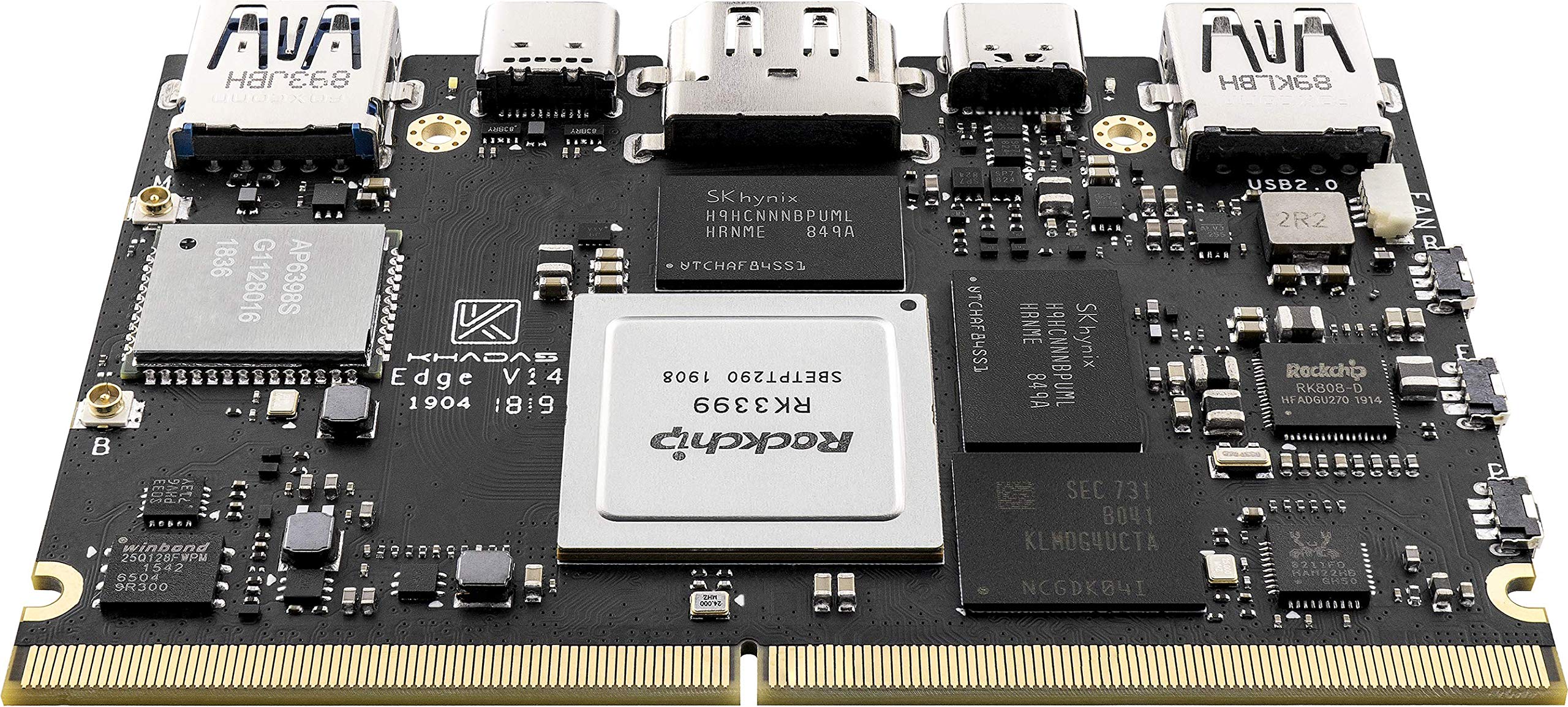 khadas Edge Pro Single Board Computer with Rockchip RK3399 64-bit Hexa-core SBC,WiFi AP6398S, 802.11a/b/g/n/ac 2X2 MIMO with RSDB,8bit STM8S003 with Programmable EEPROM (4+32GB)