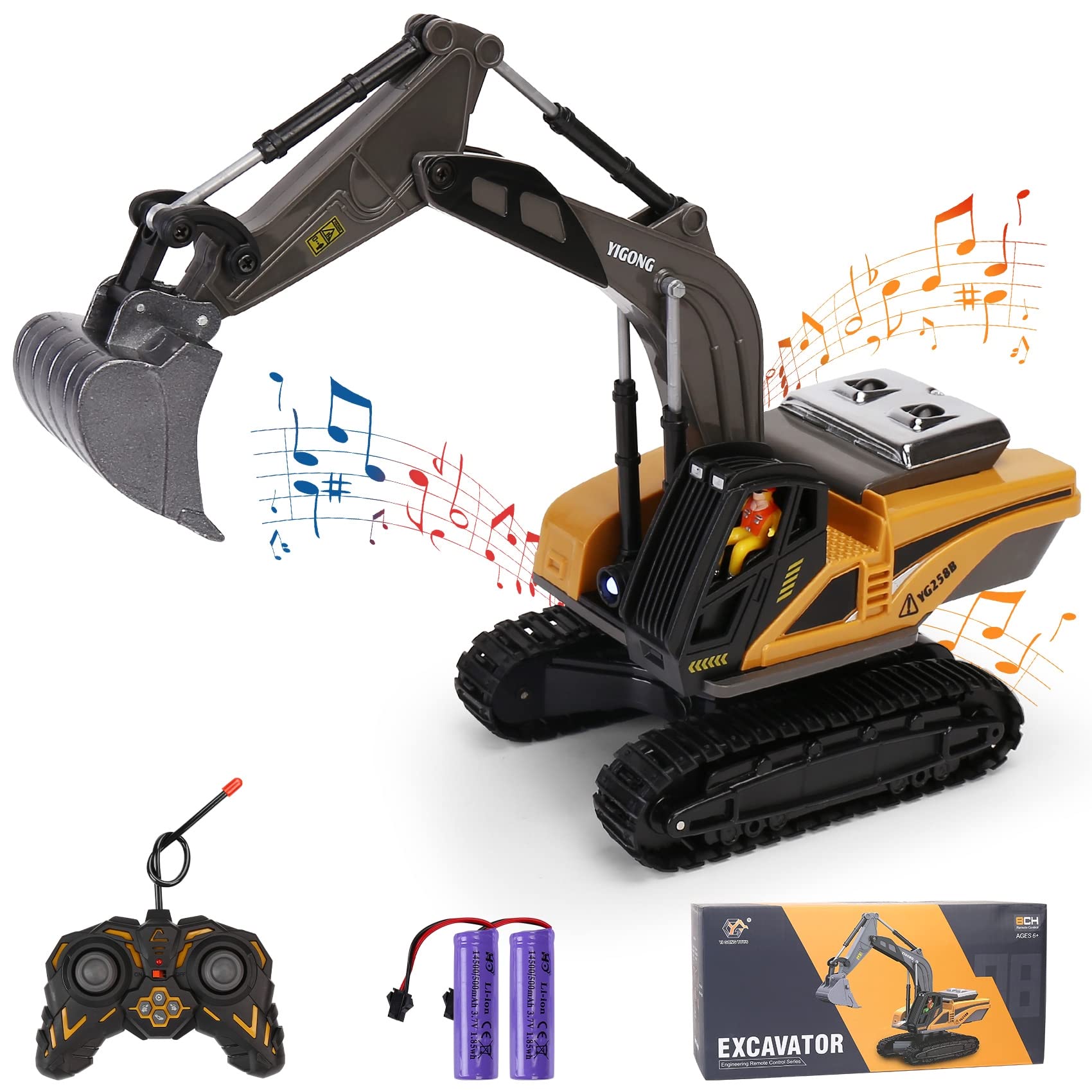 OFFKITSLY Remote Control Excavator Toys, 8 Channel RC Excavators Digger Construction Vehicles RC Trucks Toys with 2 Rechargeable Batteries for Boys Gift…