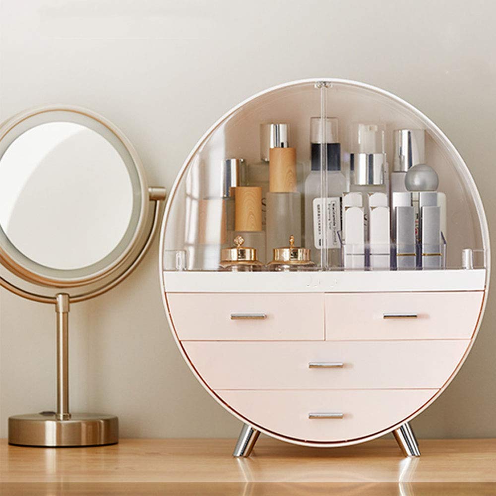 Large Makeup Organizer Desktop Dust-proof Cosmetic Storage Box Easily Organize Your Cosmetics Suitable for Vanity Bathroom Wash Basin (Pink)