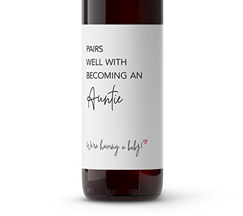 Pairs Well With Becoming an Auntie ● SET of 4 ● GENDER NEUTRAL Pregnancy Announcement Wine Labels, Baby Announcement to Friends Wine Label, Pregnancy Reveal, Alternative to Card WATERPROOF A200-4A1