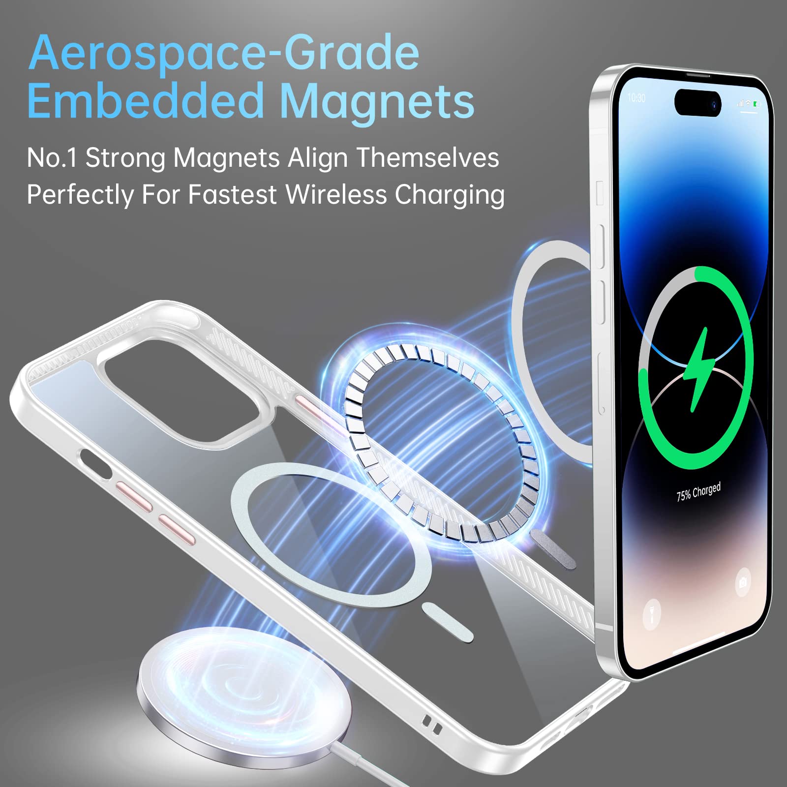 JUESHITUO iPhone 14 Pro Max Case 𝟐𝟎𝟐𝟯 𝗡𝗘𝗪 [Not Yellowing] [MiL-Grade Protection] [No.1 Strong Magnets] Magnetic Slim Clear Compatible with iPhone 14 Pro Max Protective Case 6.7inch,Silver White