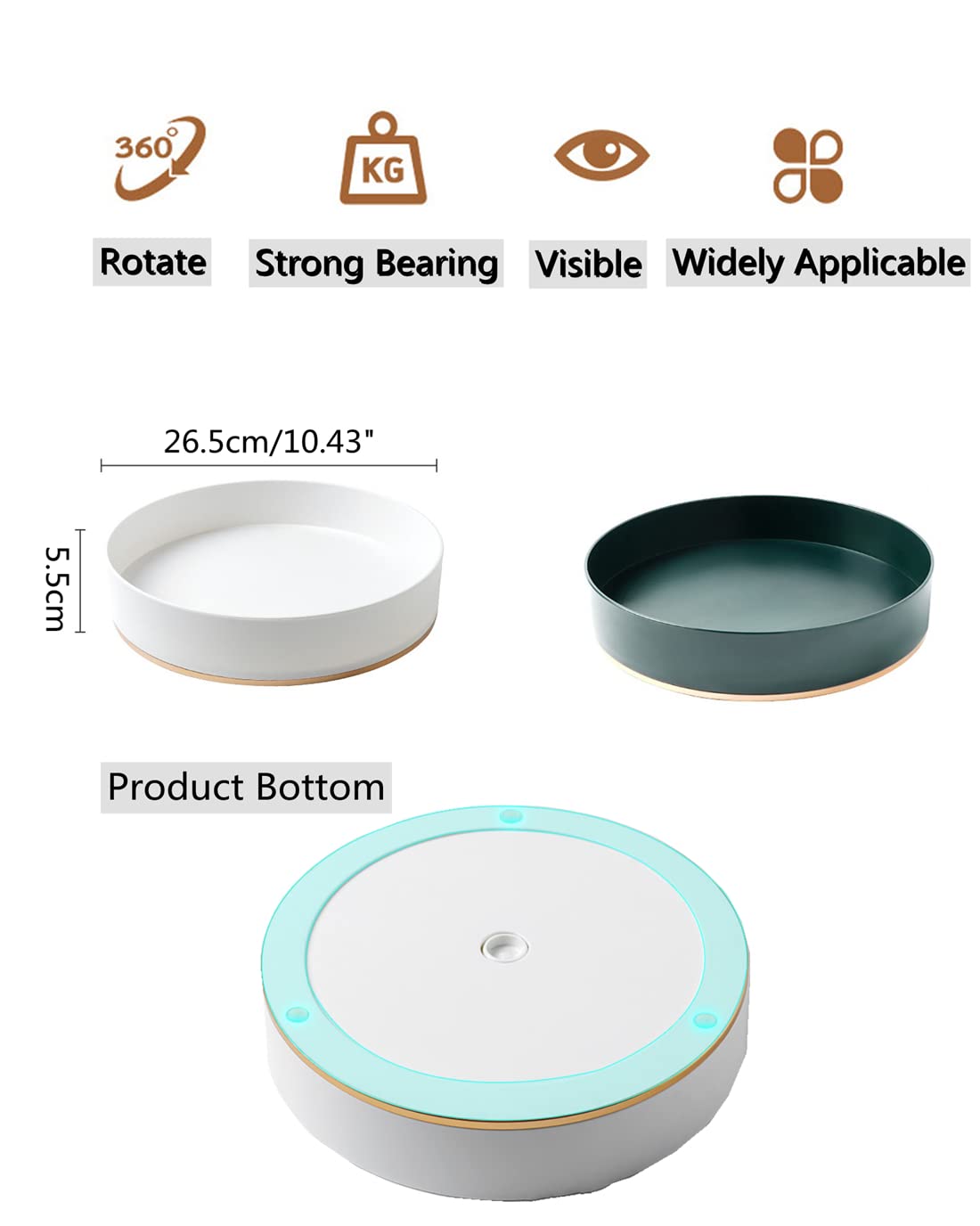 Rotatable Modern Round Tray,360°Rotating Spice Storage Rack,10" Lazy Susan Turntable Organizer,Cosmetic Makeup Vanity Tray for Storage Jewelry,Perfume&Kitchen Condiment,Suit for Home Decorative