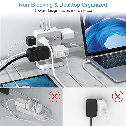 Power Strip Tower Surge Protector, TESSAN 8 AC Outlets with 3 USB (1 USB C Port), 5 FT Flat Plug Extension Cord with 900 Joules Protection, Desk Charging Station for Home Office Supplies, Dorm Room