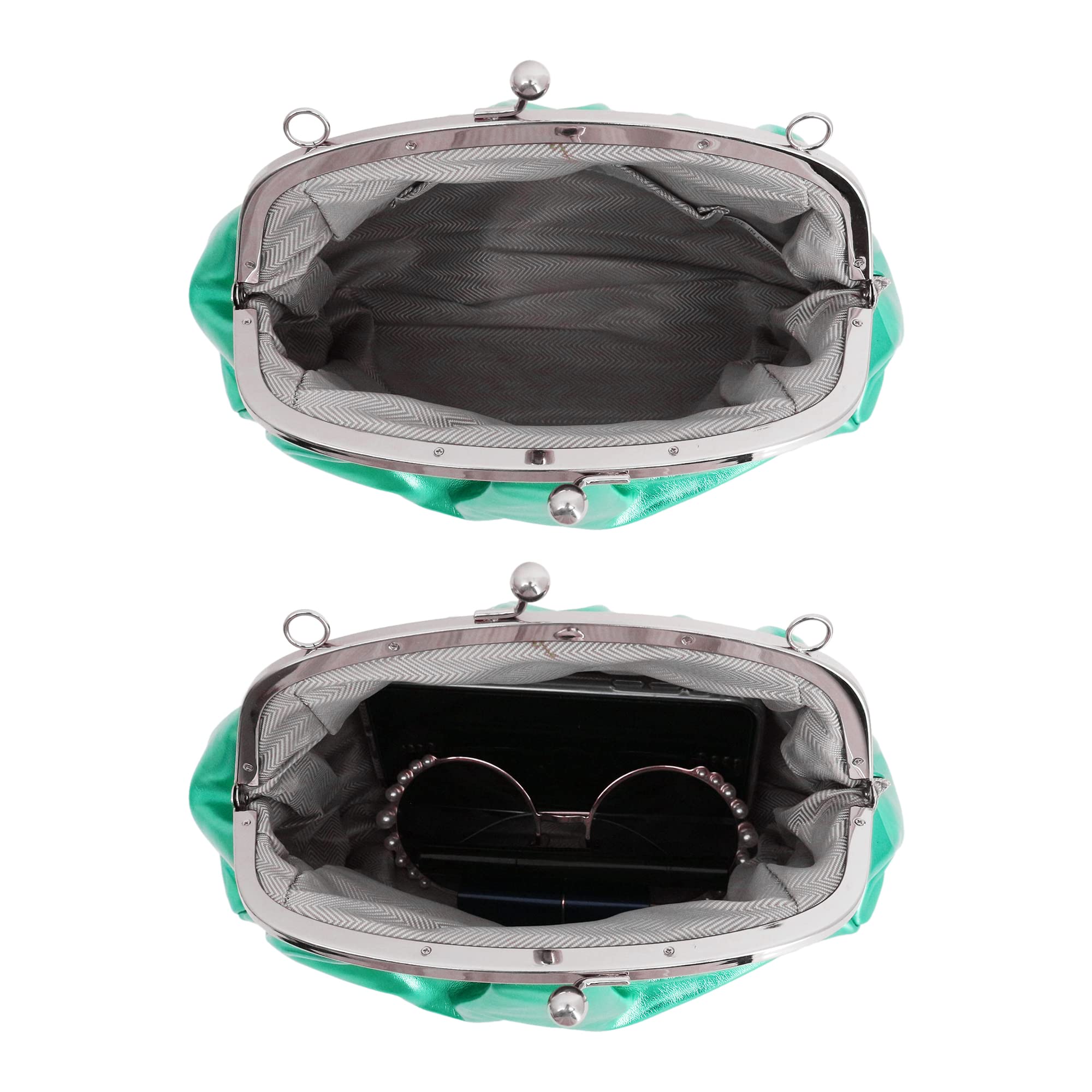 Naimo Glossy Leather Metallic Evening Bag Pleated Clutch Kiss Lock Purses Handbag Tote Crossbody Shoulder Bag