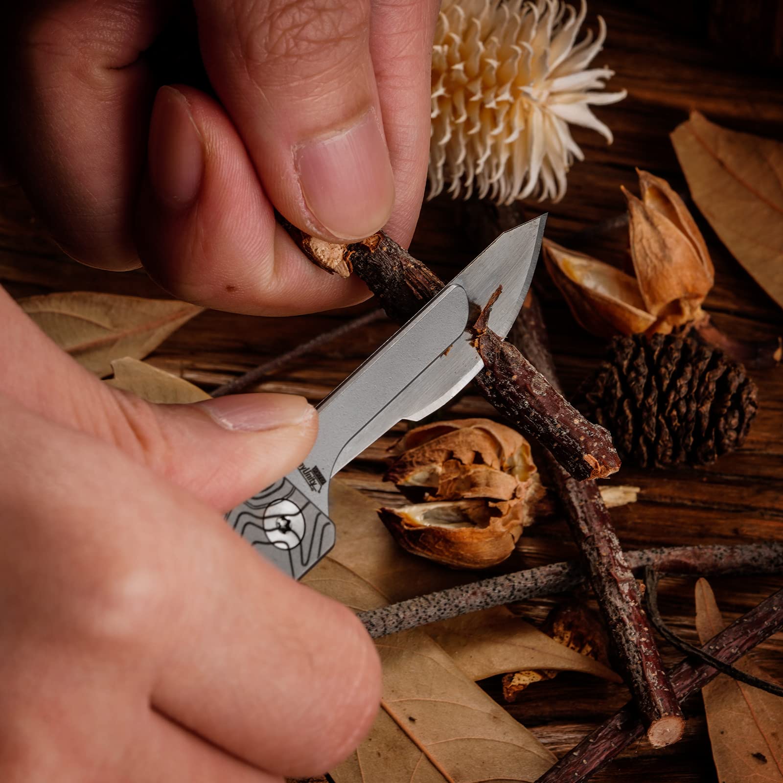 KeyUnity KK02 Titanium Flipper Pocket Knife, Quick Open Keychain Folding Knife with #24 Replaceable Blades for Everyday Carry (Suminagashi Pattern)