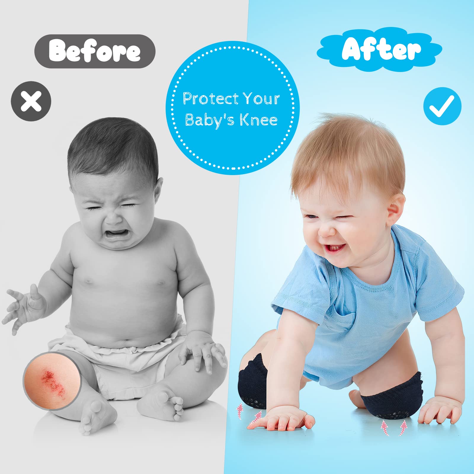 IUMÉ Baby Knee Pads for Crawling, 5 Pairs Unisex Baby Crawling Pads Anti-Slip Baby Protect Knee Pads for Crawling