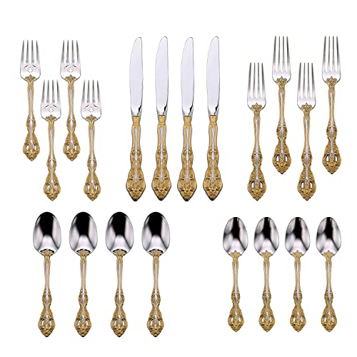 Oneida F100020Al20 Golden Michelangelo 20 Piece Fine Flatware Set, Service For 4, Metallic