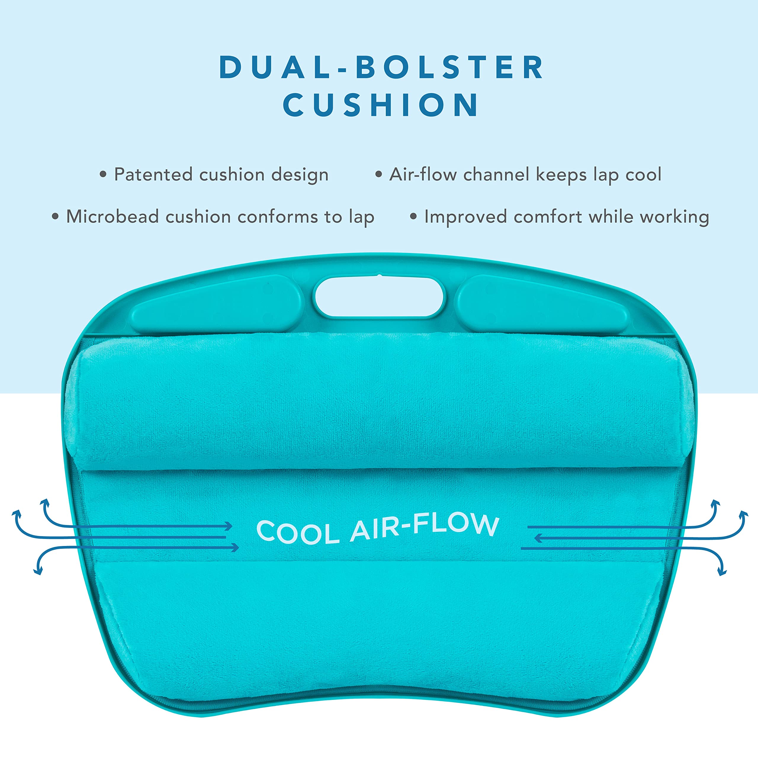 LAPGEAR MyDesk Lap Desk with Device Ledge and Phone Holder - Turquoise - Fits up to 15.6 Inch Laptops - Style No. 44449