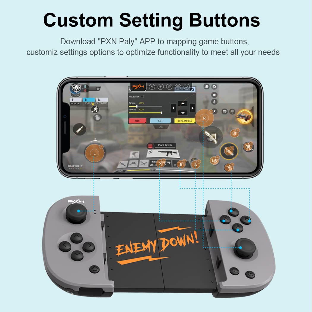 Mobile Game Controller, PXN P30PRO Retractable Low Latency FPS Game Gamepad, Micro USB Plug and Play E-Sports Gamepad for 4-6.67inch (Stretch: 6.5) Android/Apple/Samsung Smartphones - Gray