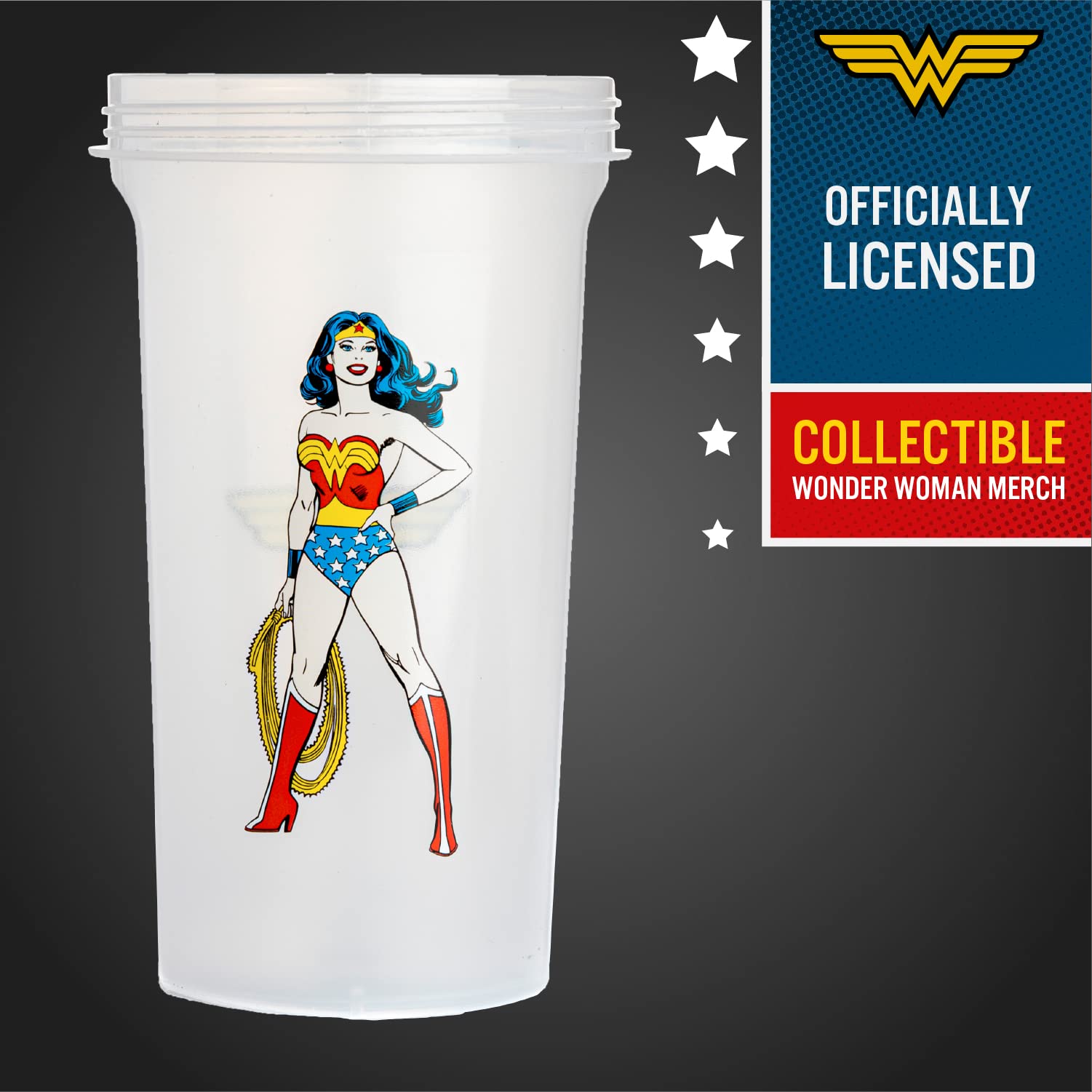 Paladone Wonder Woman Protein Shaker Bottle, 23 oz, Officially Licensed DC Comics Blender Cup