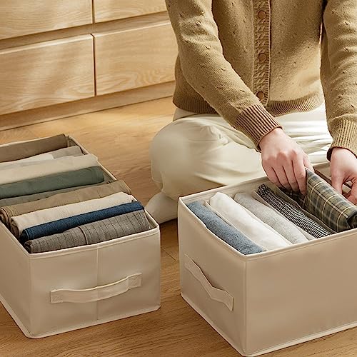 Temiminime Wardrobe Drawer Organizer for Clothes, 10 Grids 2Pack, Closet Organizers and Storage Bins for Legging Yoga Pants Shirt, with Handle & Removable Bottom Cardboard