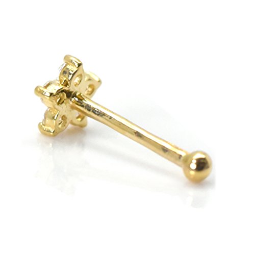JEWELRITZY Nose Piercing Stud 3mm Flower with Cubic Zirconia 14k Gold Ball Bone End Cartilage Jewelry