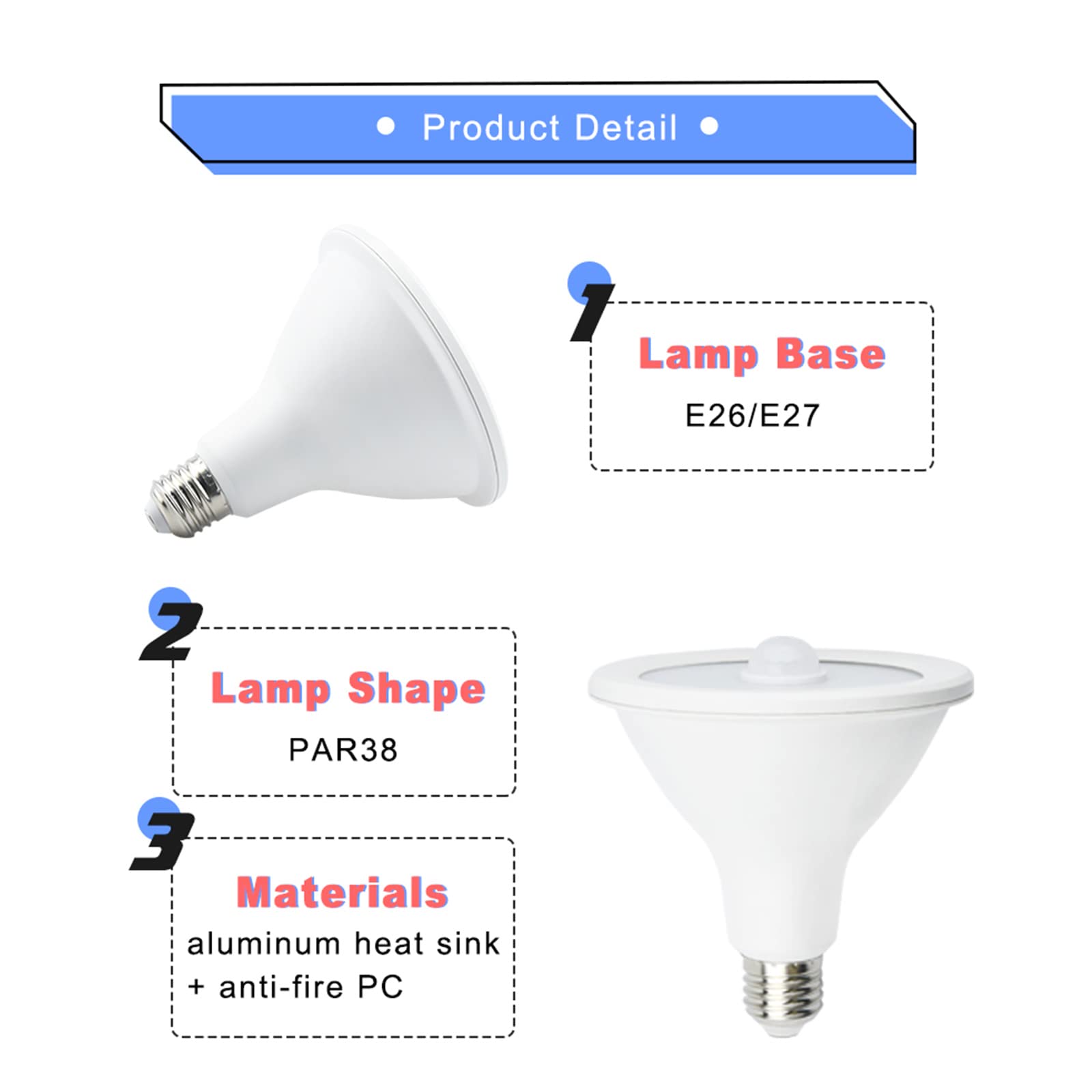 Luxvista Dusk to Dawn Flood Light PAR38 LED Bulb, E26 Motion Sensor, 15W Equivalent 150W, 1500lm, 120V, 6000K Daylight Recessed Light Indoor/Outdoor for Security Light Front Door (1-Pack)