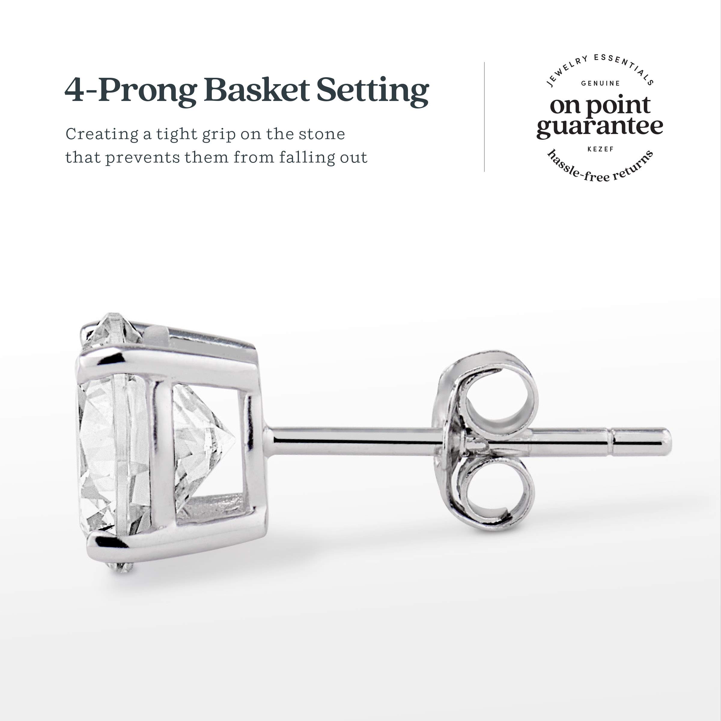 KEZEF Sterling Silver Cubic Zirconia Stud Earrings for Women & Men – Premium S925 Silver Studs – Hypoallergenic – CZ Silver Earrings - Size 12mm
