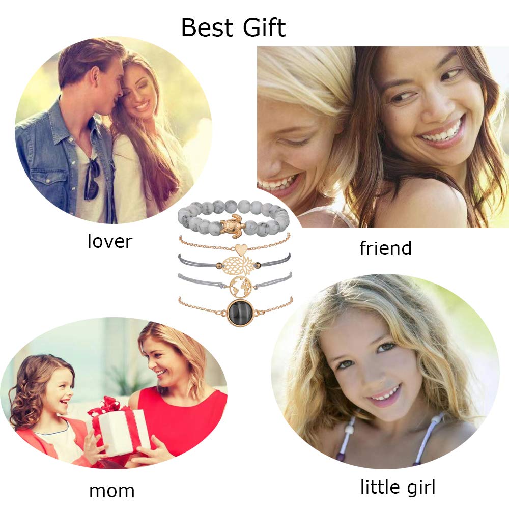 krun Beaded Bracelets for Women - Adjustable Charm Pendent Stack Bracelets Set for Women Girl Friendship Gift Bracelet Links